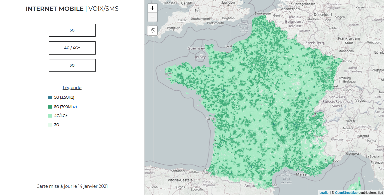 Free met à jour sa carte de couverture 3G/4G/5G
